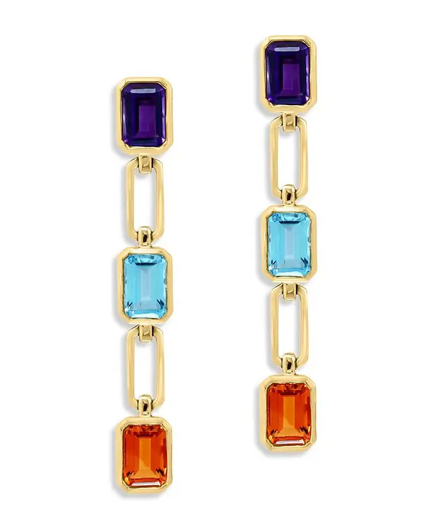 Bloomingdale'S 14k Yellow Gold Multi Gemstone Paperclip Chain Drop Earrings