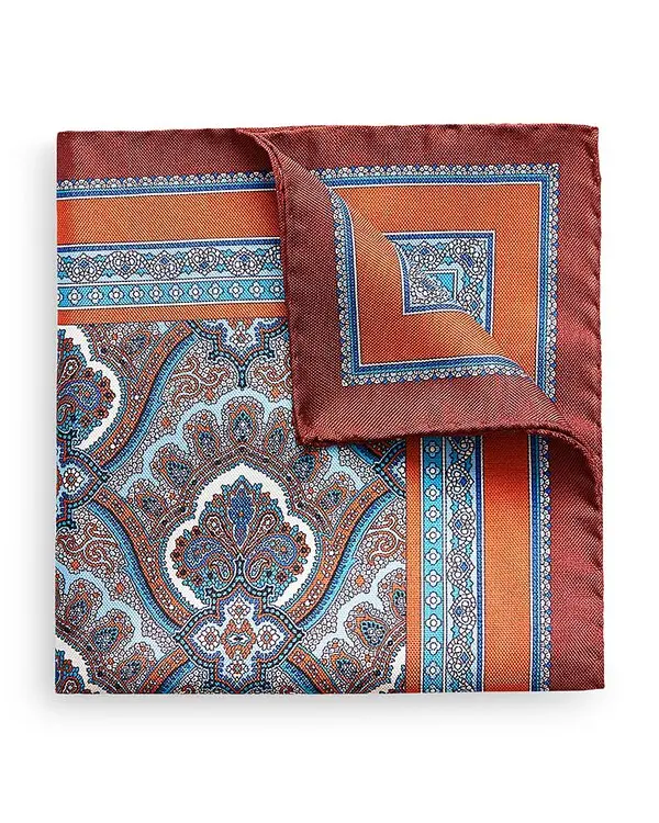 Eton Paisley Silk Pocket Square - Yellow/ora