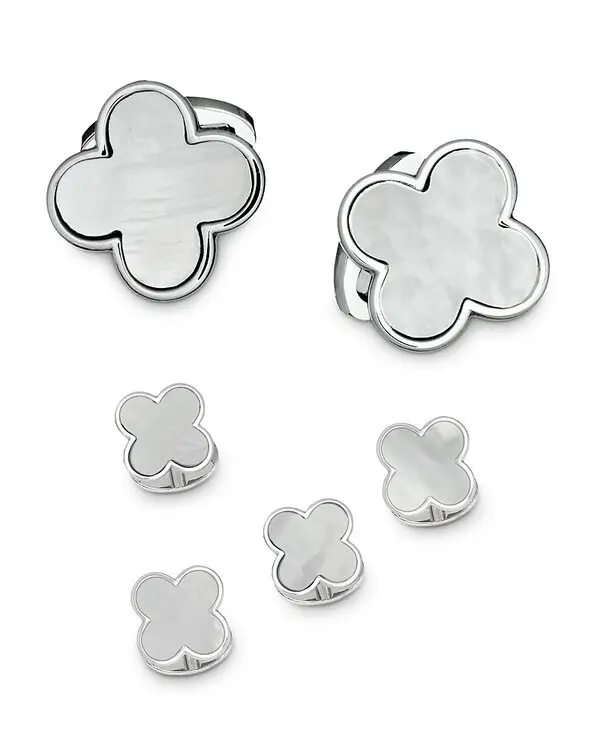 JAN LESLIE Sterling & Mother-of-pearl Clover Stud Set