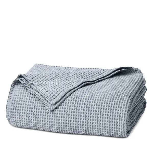 BOLL & BRANCH Waffle Cotton Bed Blanket, King/cali King - Hydrangea/bay Whipstitch