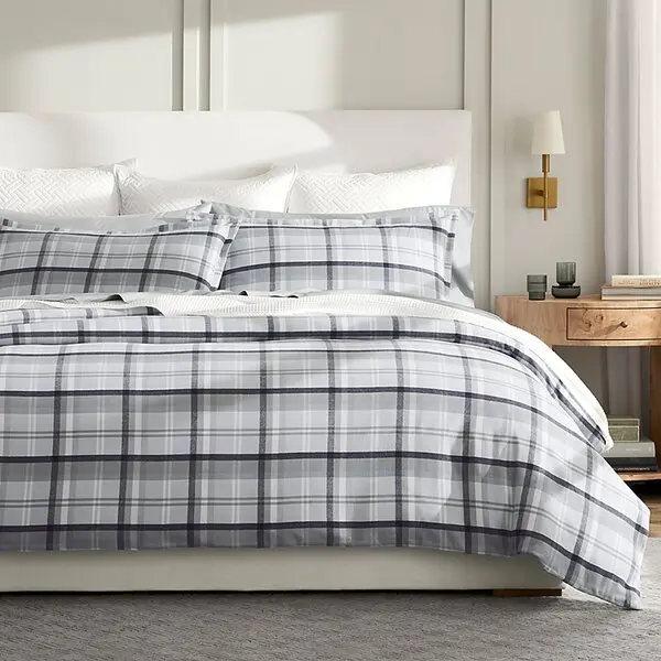 BOLL & BRANCH Flannel Heathered Plaid Duvet Set, King - Shore