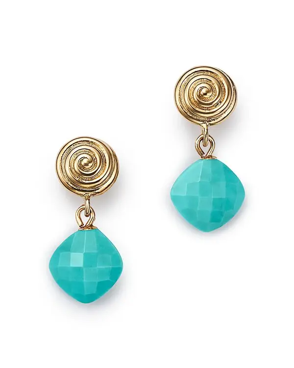 Bloomingdale'S 14k Yellow Gold Turquoise Swirl Drop Earrings