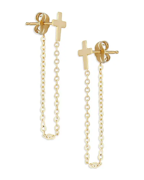 MOON & MEADOW 14k Yellow Cross Draped Chain Earrings