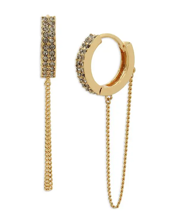All Saints Chain Drop Pave Huggie Hoop Earrings - Gold