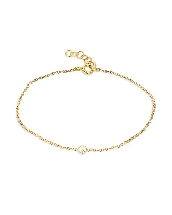 ZOE LEV 14k Yellow Peace Sign Chain Link Bracelet