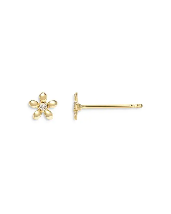 ZOE LEV 14k Yellow Diamond Flower Stud Earrings