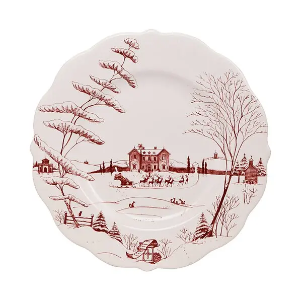 JULISKA Country Estate Scallop Dinner Plate Winter Frolic, Christmas Eve - Ruby