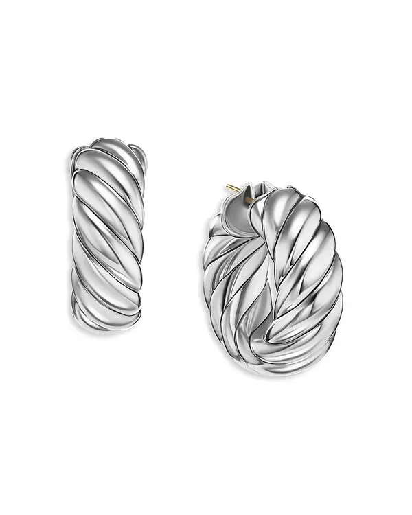David Yurman Sterling Sculpted Cable Huggie Hoop Earrings - Silver