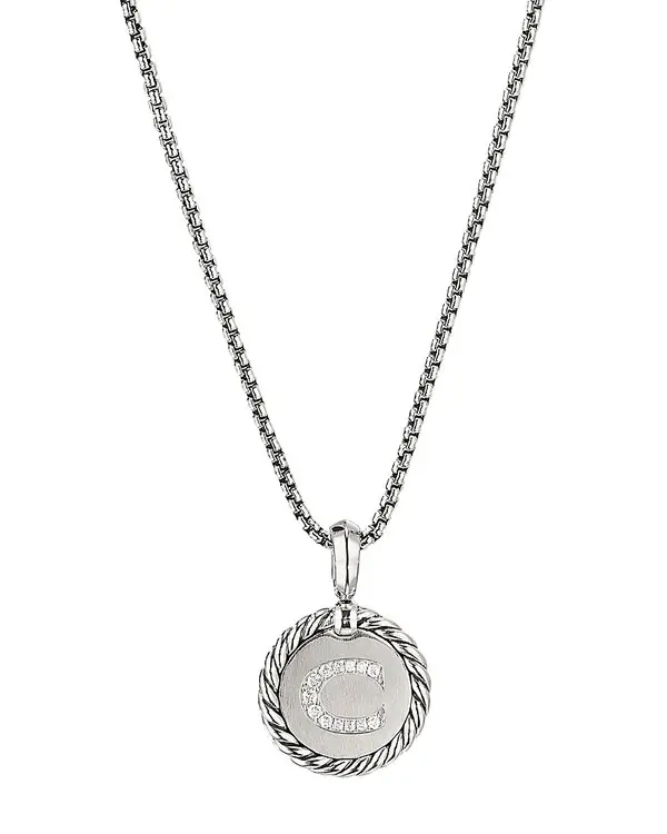 David Yurman Sterling Silver Initial Charm Necklace - C/silver