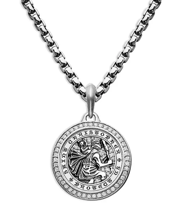 David Yurman Sterling St. Christopher Medallion With Diamonds