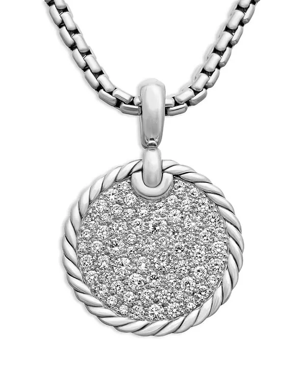 David Yurman Elements Diamond Pave Disc Pendant - Silver