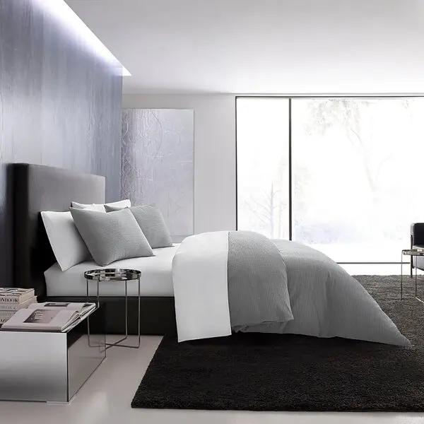 Vera Wang Waffle Pique Duvet Cover Set, Queen - Medium Gray