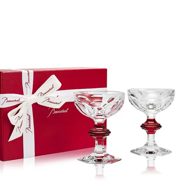 THE MARTHA, BY BACCARAT Harcourt 1841 Coupe Glasses With Red Knob, Set Of 2