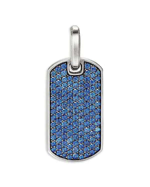 David Yurman Chevron Tag In Sterling Silver With Sapphires, 27mm