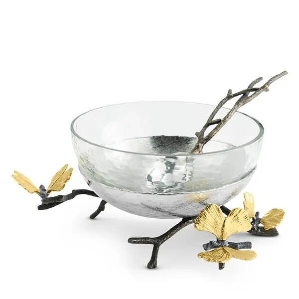 Michael Aram Butterfly Ginkgo Glass Nut Dish With Spoon