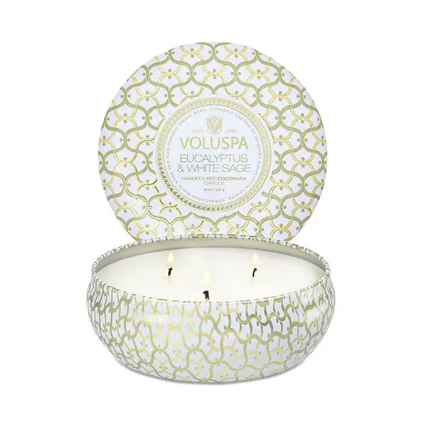 Voluspa Eucalyptus & White Sage Three Wick Tin Candle 12 Oz