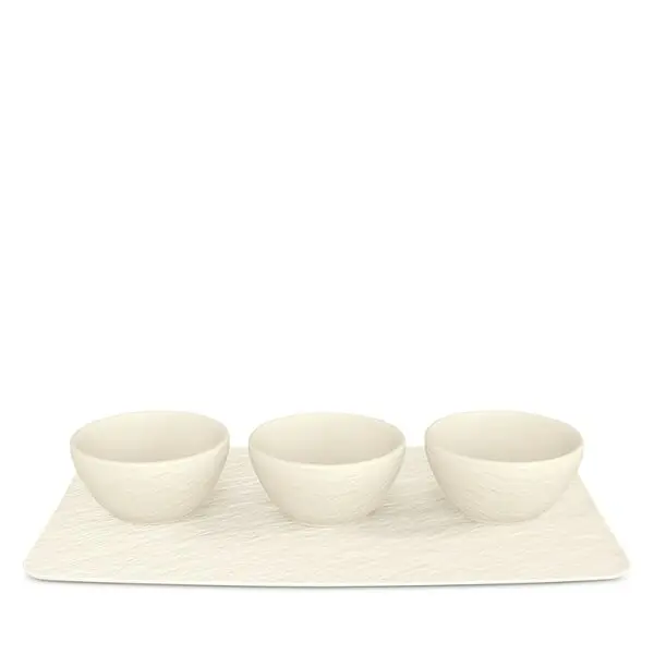 VILLEROY & BOCH Manufacture Rock Blanc Dip Bowl & Tray, 4-piece Set - White