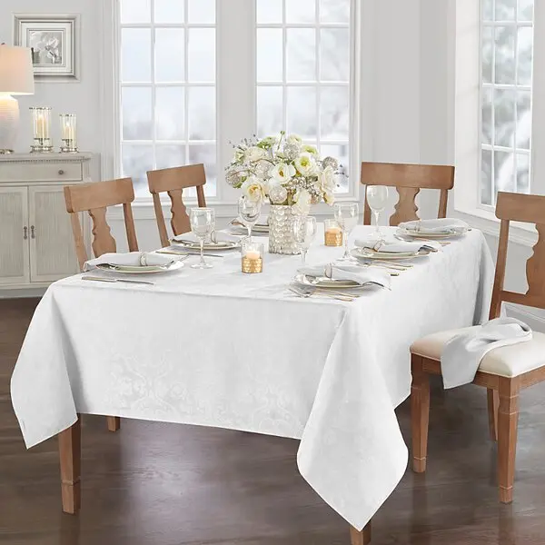 ELRENE HOME FASHIONS Caiden Elegance Damask Oblong Tablecloth, 60 X 84 - White