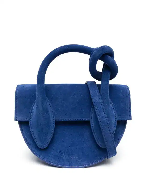 Yuzefi Mini Pretzel Suede Crossbody Bag Blue Editorialist