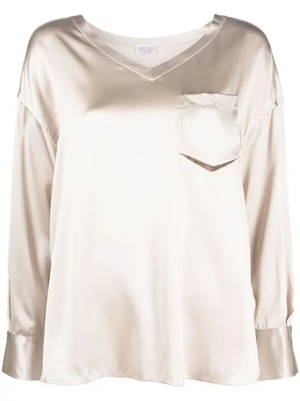 Brunello Cucinelli Bead-embellished Silk-blend Blouse
