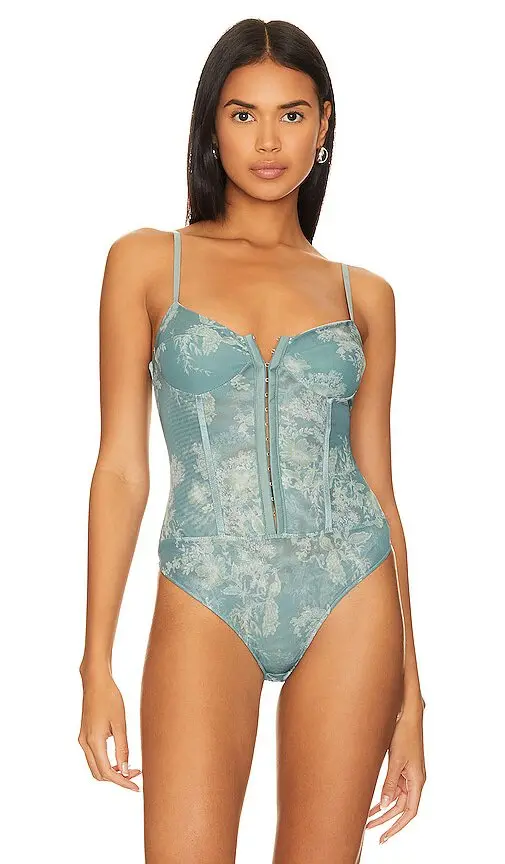 Free People X Intimately Fp Night Rhythm Corset Bodysuit - Sage Combo