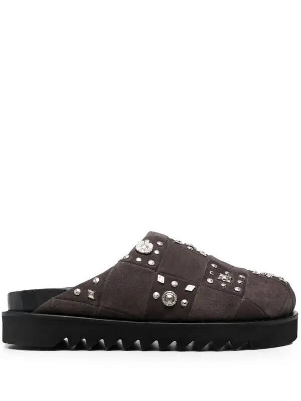 TOGA VIRILIS Stud-embellished Suede Slippers - Grey