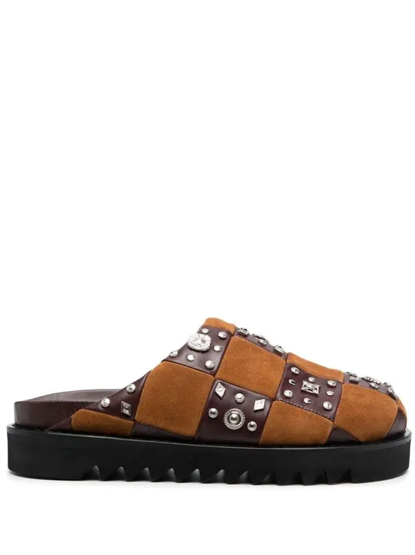 TOGA VIRILIS Stud-embellished Leather Slippers - Brown