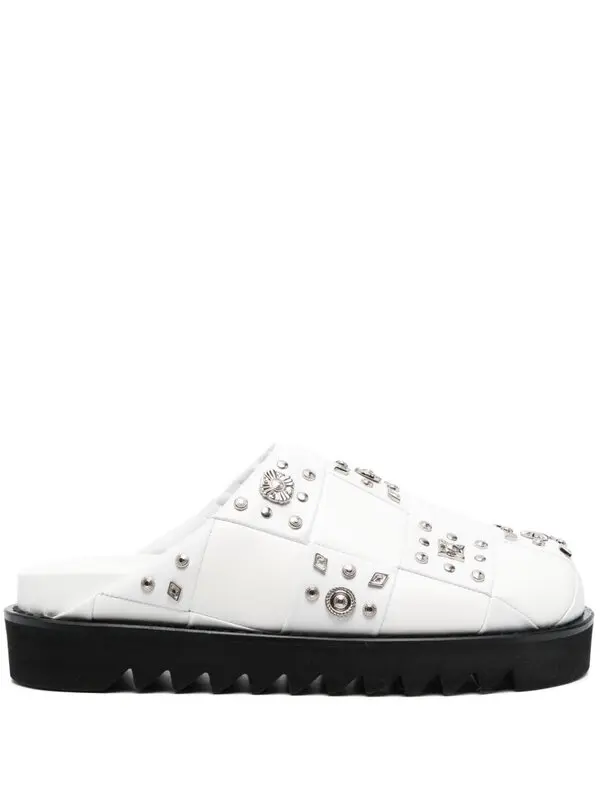 TOGA VIRILIS Stud-embellished Leather Slippers - White