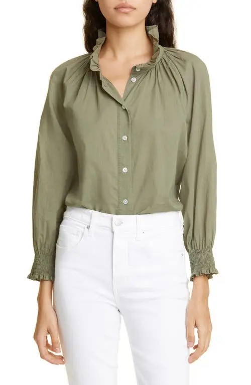 Veronica Beard Calisto Ruffle Collar Button-up Shirt - Bright Army