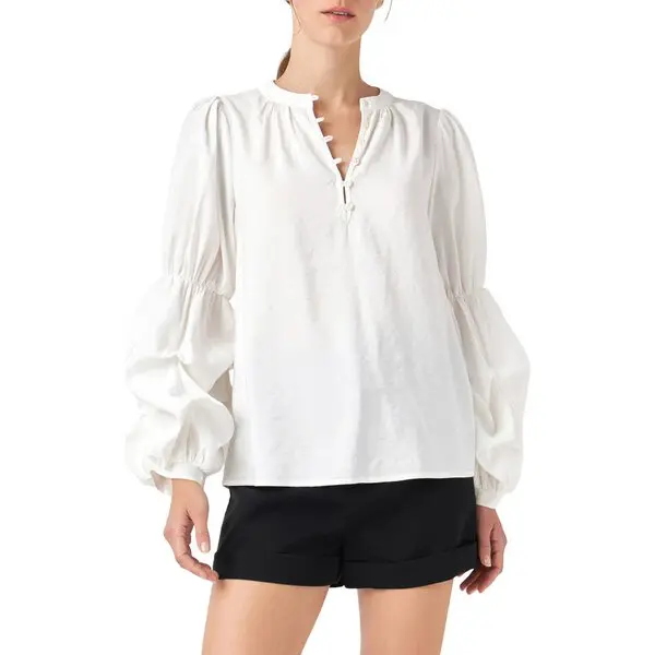English Factory Gathered Sleeve Blouse