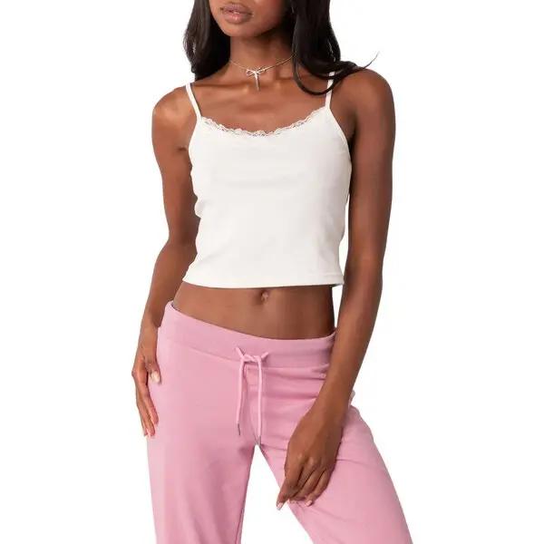 EDIKTED Lace Trim Crop Camisole - White