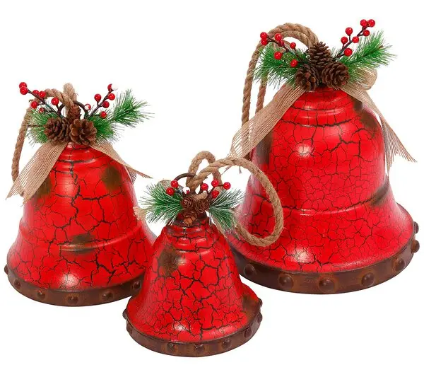 GERSON INTERNATIONAL Nested Red Metal Holiday Bells, Set Of 3