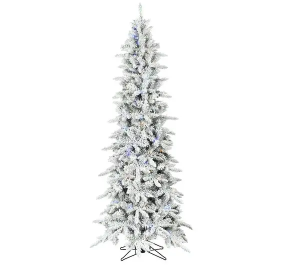 FRASER HILL FARM 9-ft. Slim Mtn Pine Flocked Ch Istmas Tree
