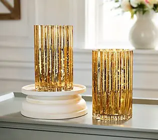 VALERIE PARR HILL Set Of 2 Illuminated Mercury Glass Hurricanes Valerie