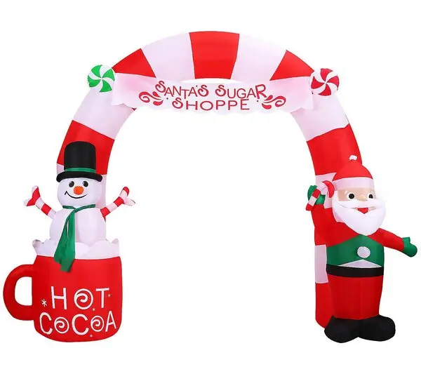CHRISTMAS TIME 9-ft. Wide Pre-lit Candy Cane Ar Ch Inflatable