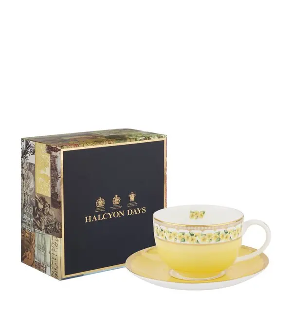 Halcyon Days Shell Garden Floral Teacup And Saucer - Yellow