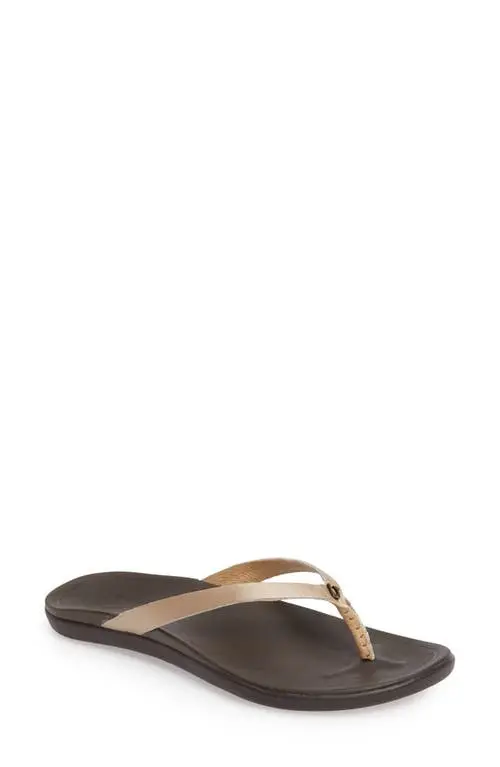 Olukai Ho Opio Leather Flip Flop - Bubbly/dark Java Leather