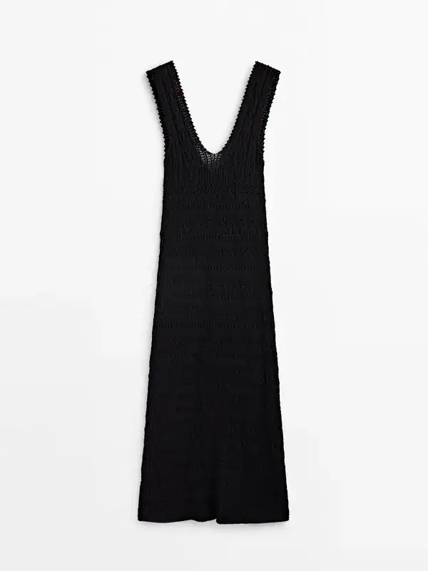 Massimo Dutti Crochet Knit Dress With Buttons At The Back -Studio In Black  - 40% Off | Editorialist