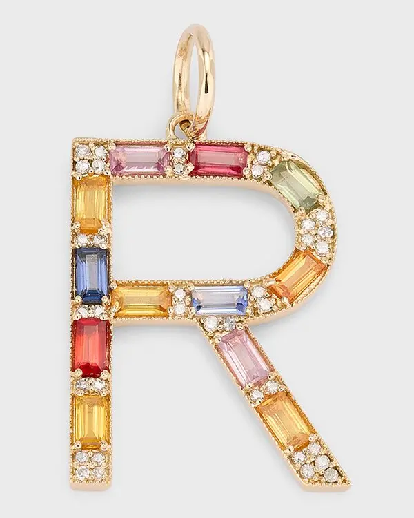 KASTEL JEWELRY Multi-sapphire And Diamond Initial R Pendant