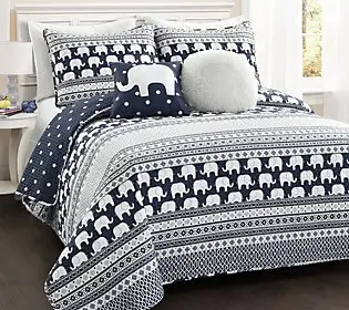 LUSH DECOR Elephant Stripe Quilt 4pc Set Twin