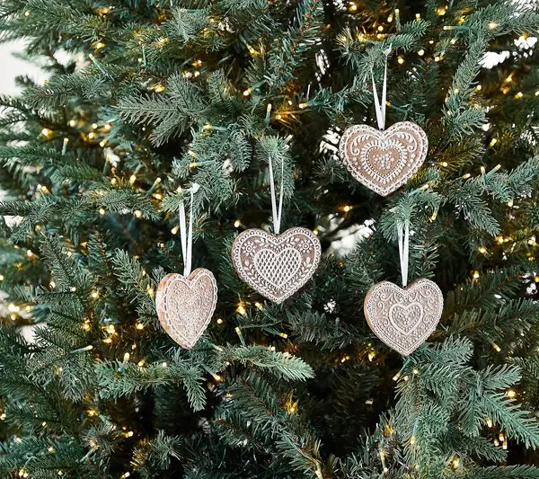 VALERIE PARR HILL S/4 Gingerbread Lace Cookie Heart Ornaments Valerie