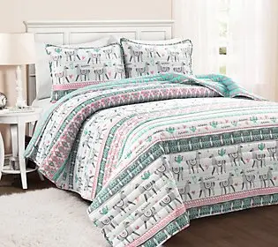 LUSH DECOR Boho Llama Reversible 3pc Full/queen Quilt Set