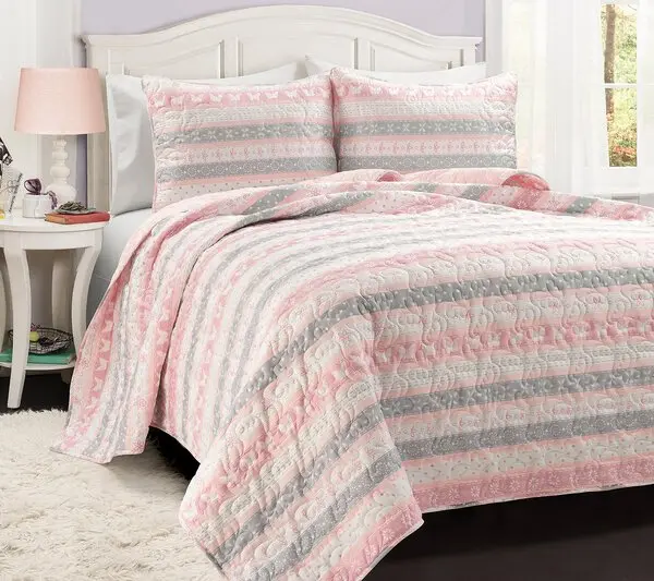 LUSH DECOR Sara Lily Reversible Quilt 3pc Set F/q Lushecor