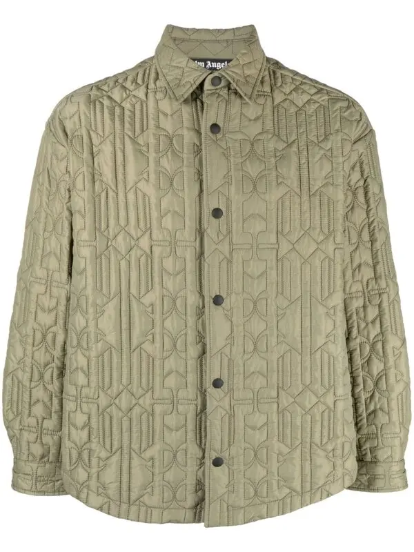 Palm Angels Monogram Quilted Shirt Jacket - Khaki