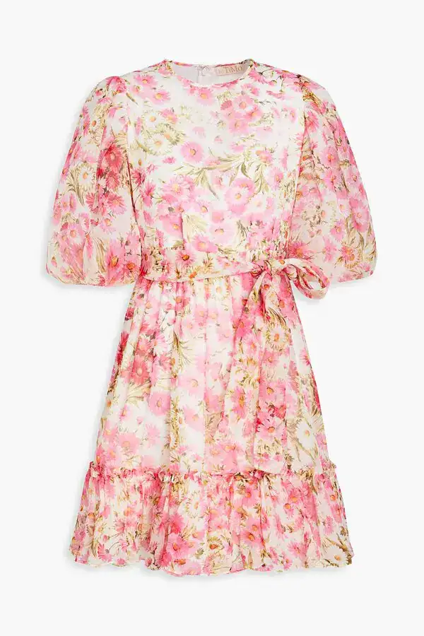 knee length dresses for ladies Floral pattern flared mini-dress