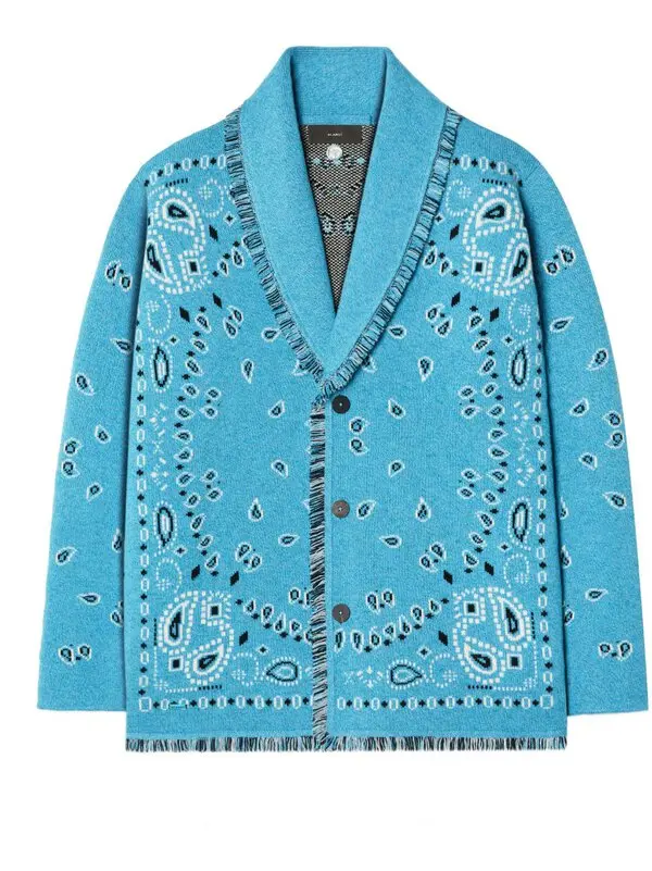 Alanui Bandana Jacquard Fringed Cardigan - Blue