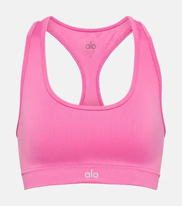 Alo Yoga Racerback Ribbed Sports Bra - Pink | Editorialist
