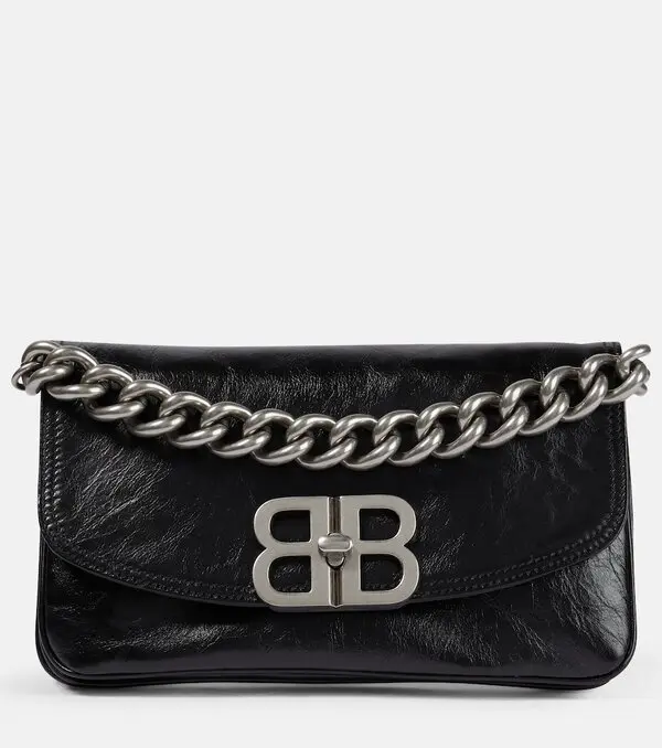 Balenciaga Bb Soft Small Flap Leather Shoulder Bag - Black