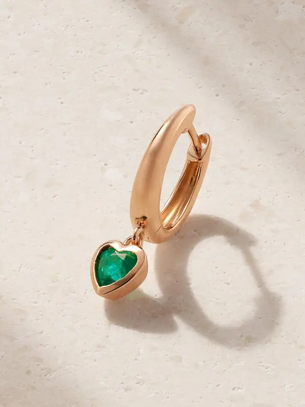 Shay 18-karat Emerald Heart Hoop Earring