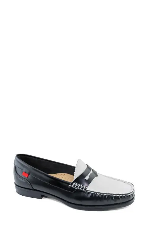 MARC JOSEPH NEW YORK East Village Penny Loafer - Black White Polished Napa